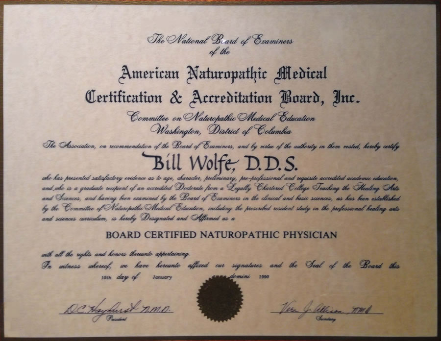 Certificates & Licenses – Dr. Wolfe Energetic Healthcare and Dentistry